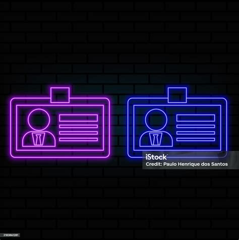 빛나는 네온 라인 식별 배지 아이콘이 검은 배경에 고립되어 있습니다 프리젠 테이션 회사의 정체성 광고에 사용할 수 있습니다 간판에 대한 스톡 벡터 아트 및 기타 이미지