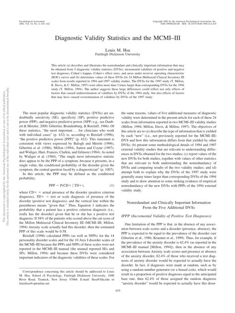 Diagnostic Validity Statistics And The Mcmi Iii
