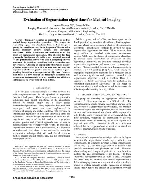 pdf evaluation of segmentation algorithms for medical imaging