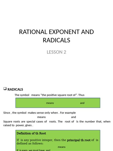 Lesson 2 Rational Exponent And Radicals Pdf