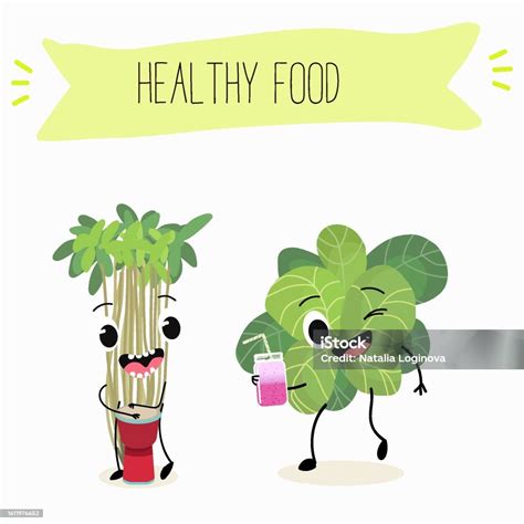재미있는 만화 캐릭터 유채과 야채 물냉이 샐러드 카와이 옥수수 샐러드 옥수수 샐러드 양고기 양상추 야채가 있는 벡터 그림 스포츠를 하고 악기를 연주합니다 건강한 식생활에