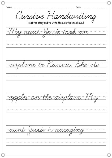 Story In Cursive Writing Worksheets