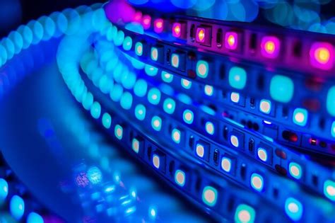 Selective Focus Of Led Rgb Strip In Blue Technology Colour Tone