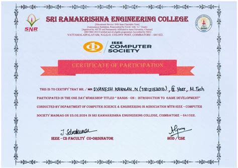 completed hands on game development workshop dyanesh kannan n posted