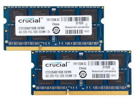 Crucial 8gb 2x 4gb Kit Ddr3l Pc3l 12800 1600 Mhz Laptop Sodimm Ddr3 Memory Ram