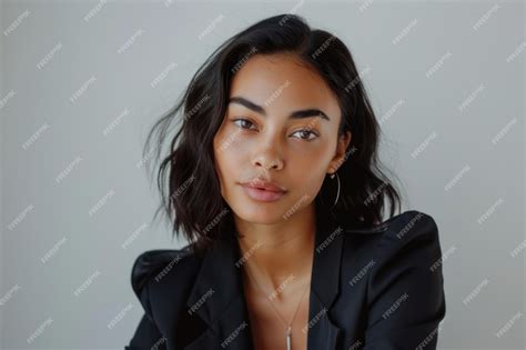 Premium Photo Young Woman Model Mixed Race Demonstrating Luxury Hairstyle