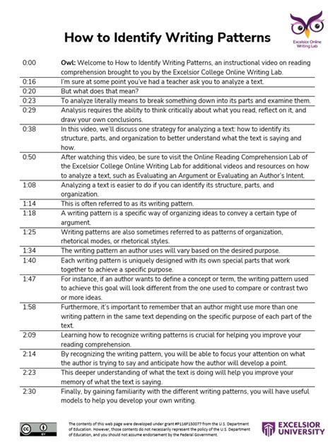 Writing Patterns Transcript 2019 Pdf Reading Comprehension Pupa
