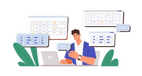 People Working With Big Data Analyzing Royalty Free Vector