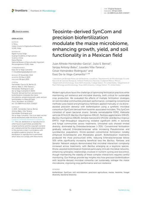 Pdf Teosinte Derived Syncom And Precision Biofertilization Modulate The Maize Microbiome