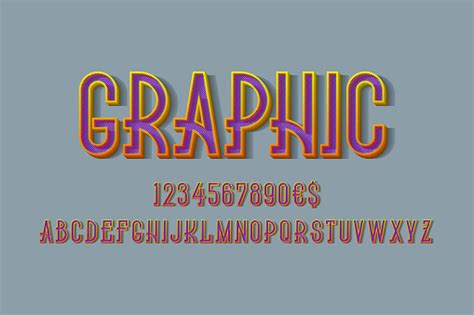 그래픽 볼륨 노란색 주황색 알파벳 숫자와 내부 보라색 대각선 부화와 통화 표지판 3d 디스플레이 글꼴 3차원 형태에 대한 스톡 벡터 아트 및 기타 이미지 Istock