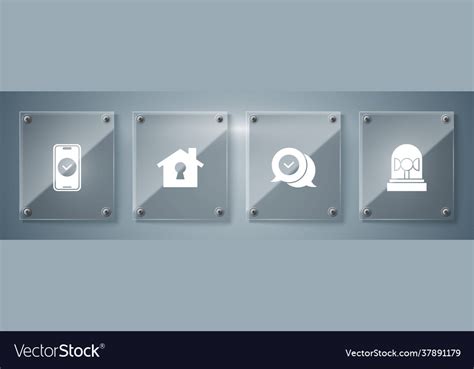 Set Flasher Siren Check Mark In Speech Bubble Vector Image