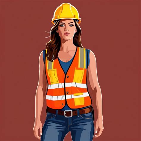 Muscular Strong Confident Female Construction Worker Vector Lineart