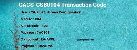 cacs csb0104 sap tcode for csb cust screen configuration