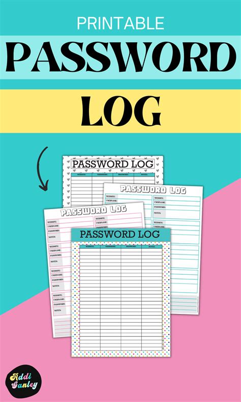 Printable Password Log