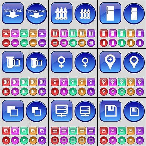 Multicolored Vector Buttons With Various Symbols Sign Checkpoint Set