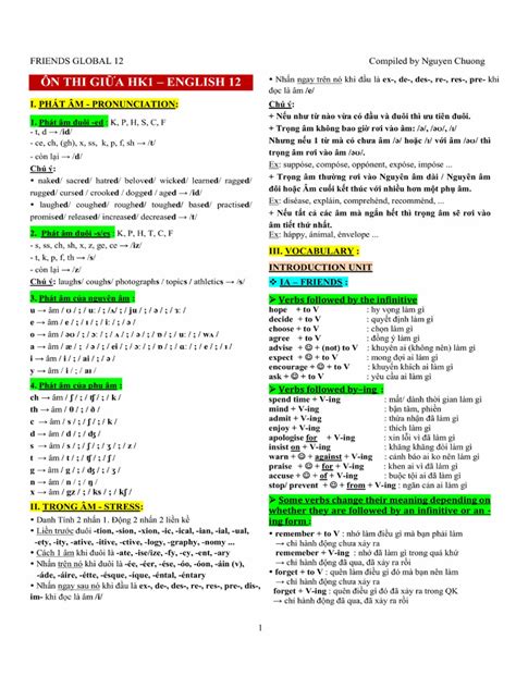 English 12 - T NG Ôn Thi Gi A HK1 - Friends Global - Shared | PDF