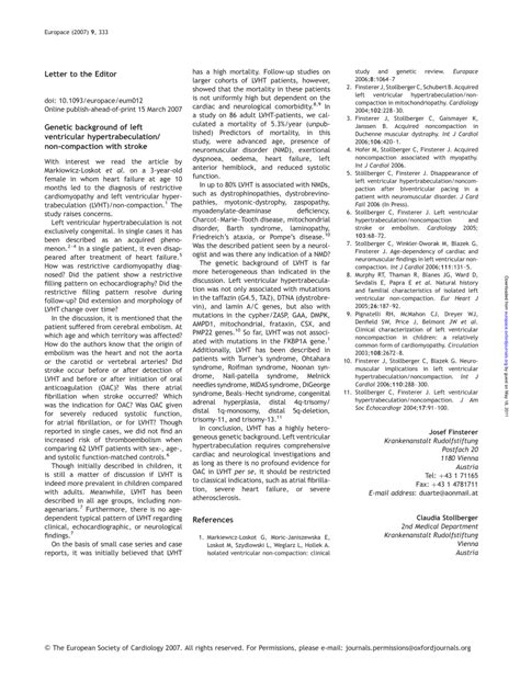 Pdf Genetic Background Of Left Ventricular Hypertrabeculationnon Compaction With Stroke