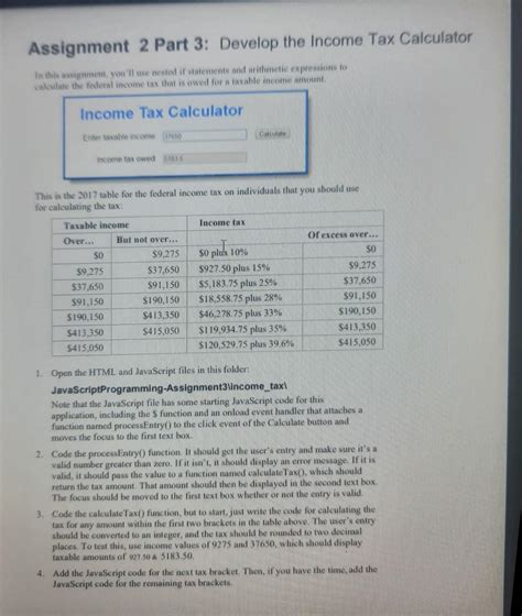 Solved Assignment Part Develop The Income Tax Chegg