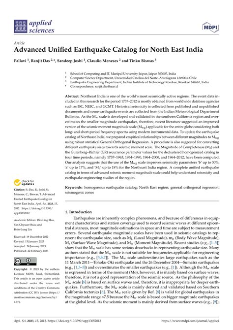 Pdf Advanced Unified Earthquake Catalog For North East India