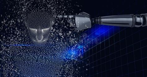 Composition Of Exploding Human Bust Formed With Binary Coding And Robot