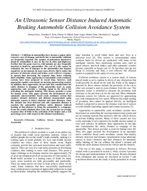 pdf an ultrasonic sensor distance induced automatic braking