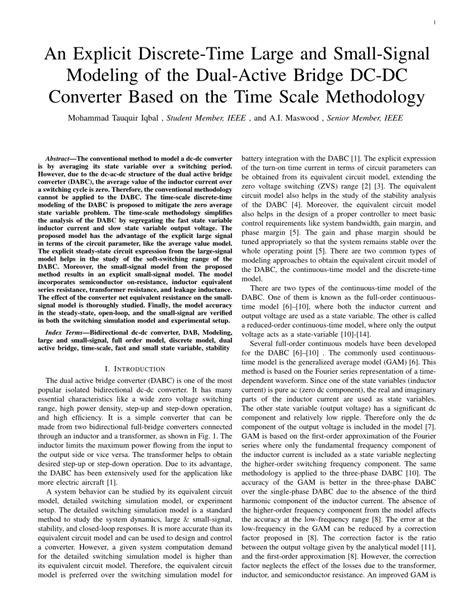 Pdf An Explicit Discrete Time Large And Small Signal Modeling Of The Dual Active Bridge Dc Dc