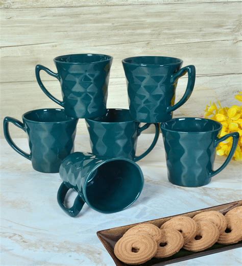 Buy Green Ceramic 310 Ml Glossy Handcrafted Set Of 6 Coffee Mug At 60
