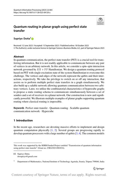Quantum Routing In Planar Graph Using Perfect State Transfer