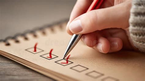 A Hand With A Pen Marking A Checklist Symbolizing Task Completion And Achieving Goals Stock