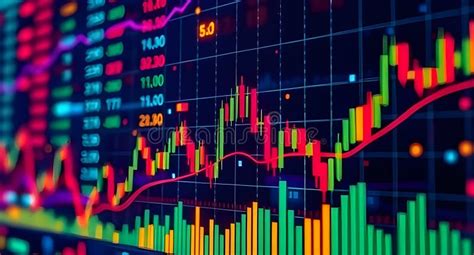 Colorful Stock Market Chart Displaying Candlestick Patterns And Line