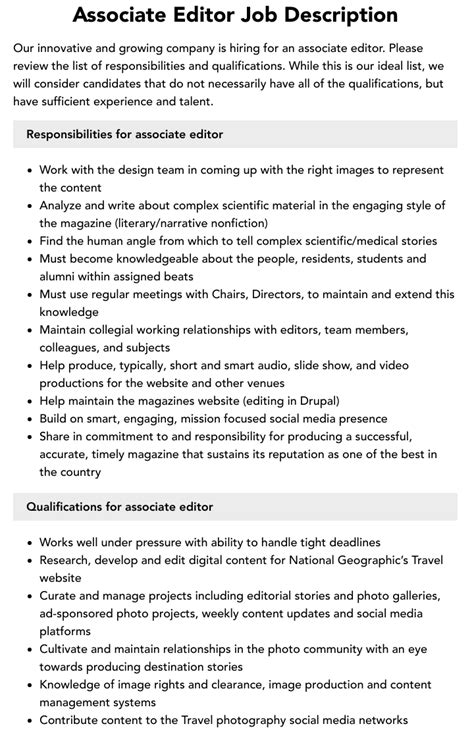 Associate Editor Job Description Velvet Jobs