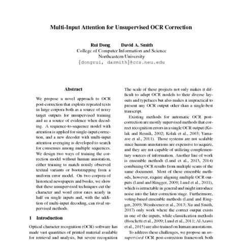 multi input attention for unsupervised ocr correction acl anthology