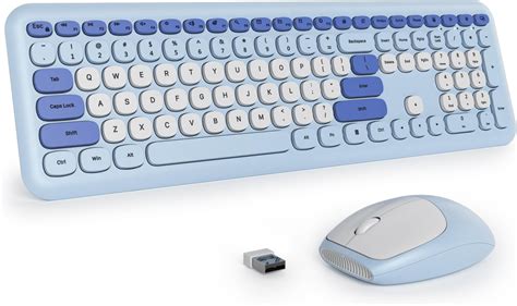 Surmen Blue Keyboard And Mouse Wireless Cute Wireless Typewriter Full Size Slim