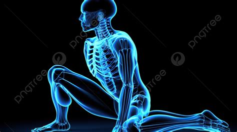 Human Body Being Posed In A Posture Background 3d Blue Male Medical Figure Kneeling With Spine