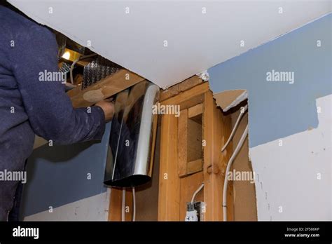 Construction Home The Install Of HVAC Vent Hose Duct Pipes In Ceiling Stock Photo Alamy