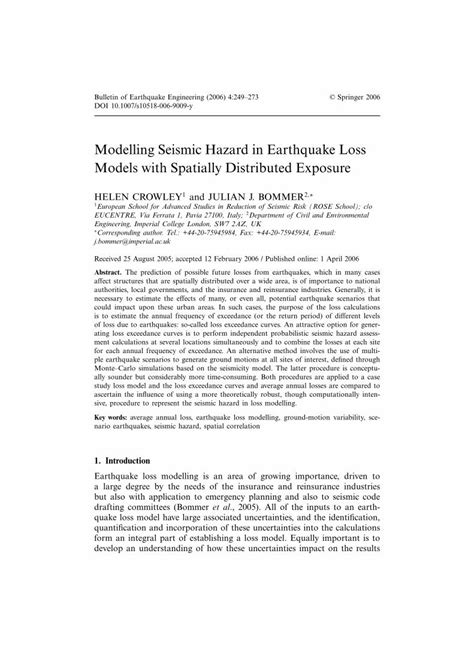 PDF Modelling Seismic Hazard In Earthquake Loss Models With Spatially Distributed Exposure