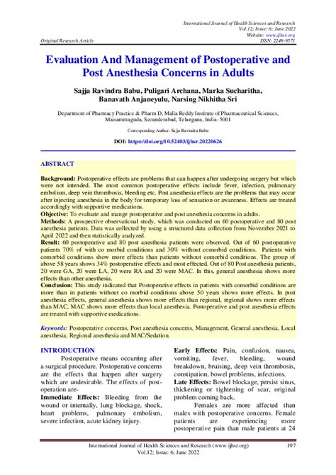 Pdf Evaluation And Management Of Postoperative And Post Anesthesia