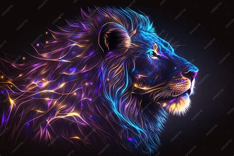 Premium Photo Abstract Neon Light Lion Artwork Design Digital Art Wallpaper Glowing Space