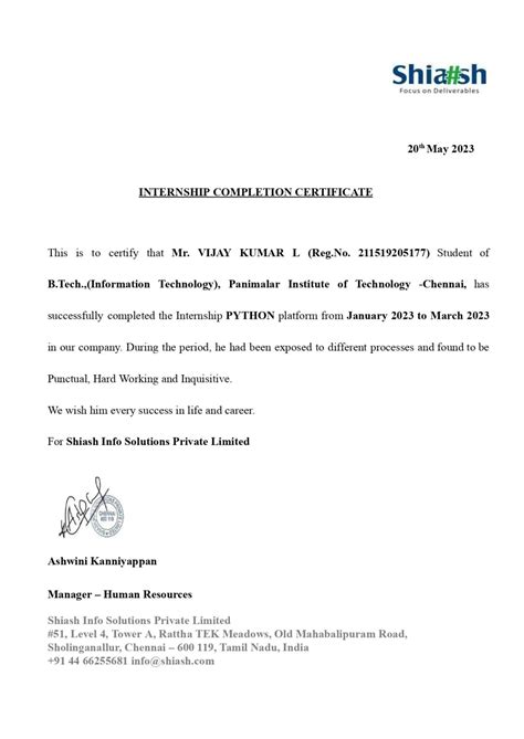 Vijay Kumar L On Linkedin Python Internship Mysql Experience