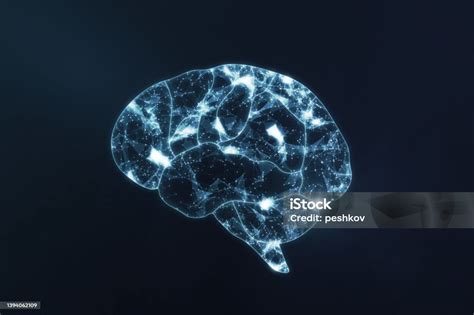 파란색 배경에 낮은 다각형 브레인 와이어프레임 메쉬 Ai 및 컴퓨팅 개념 3d 렌더링 3차원 형태에 대한 스톡 사진 및 기타