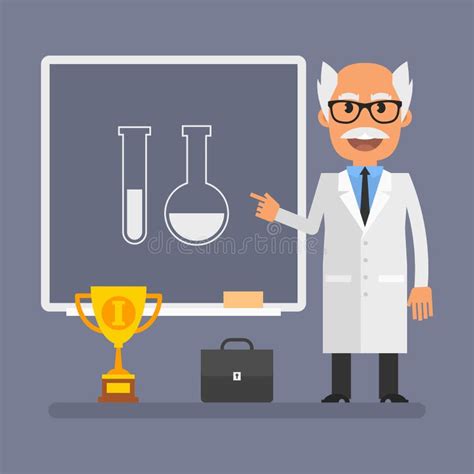 Old Professor Pointing Finger At Picture Two Test Tubes Stock Vector