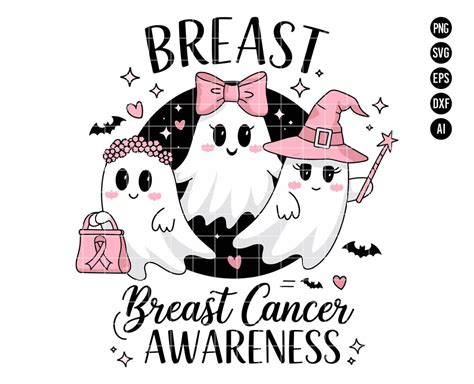 Breast Cancer Awareness Cute Ghosts Svg Png Pink Ribbon Ghost Design
