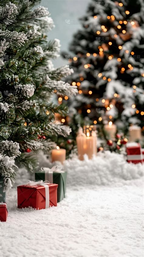 圣诞节圣诞桌面雪地小场景背景素材 花瓣网
