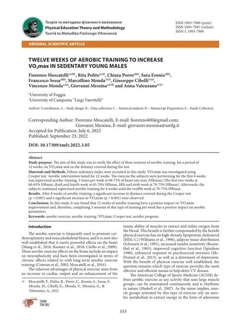 Pdf Twelve Weeks Of Aerobic Training To Increase Vo₂max In Sedentary