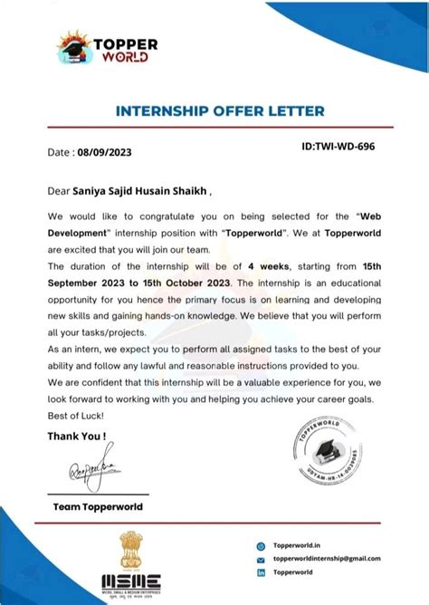 Saniya Shaikh On Linkedin Webdevelopment Internship Topperworld