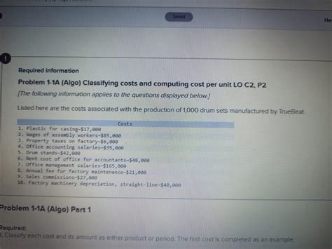Solved Required Information Problem 1 1a Algo Classifying
