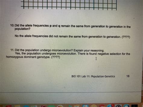 10 Did The Allele Frequencies P And Q Remain The Same From Generation