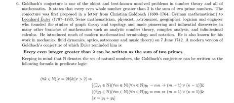 Solved 6 Goldbach S Conjecture Is One Of The Oldest And