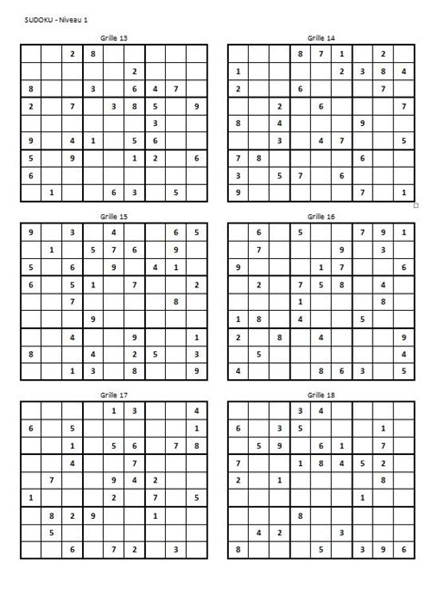 Sudoku Force 1 Grilles 13 à 18 Sudoku Grille De Sudoku Jeux