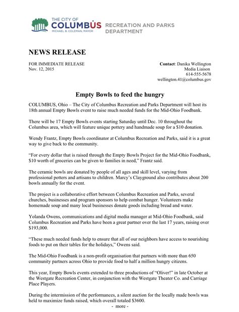 Press Release Example Template